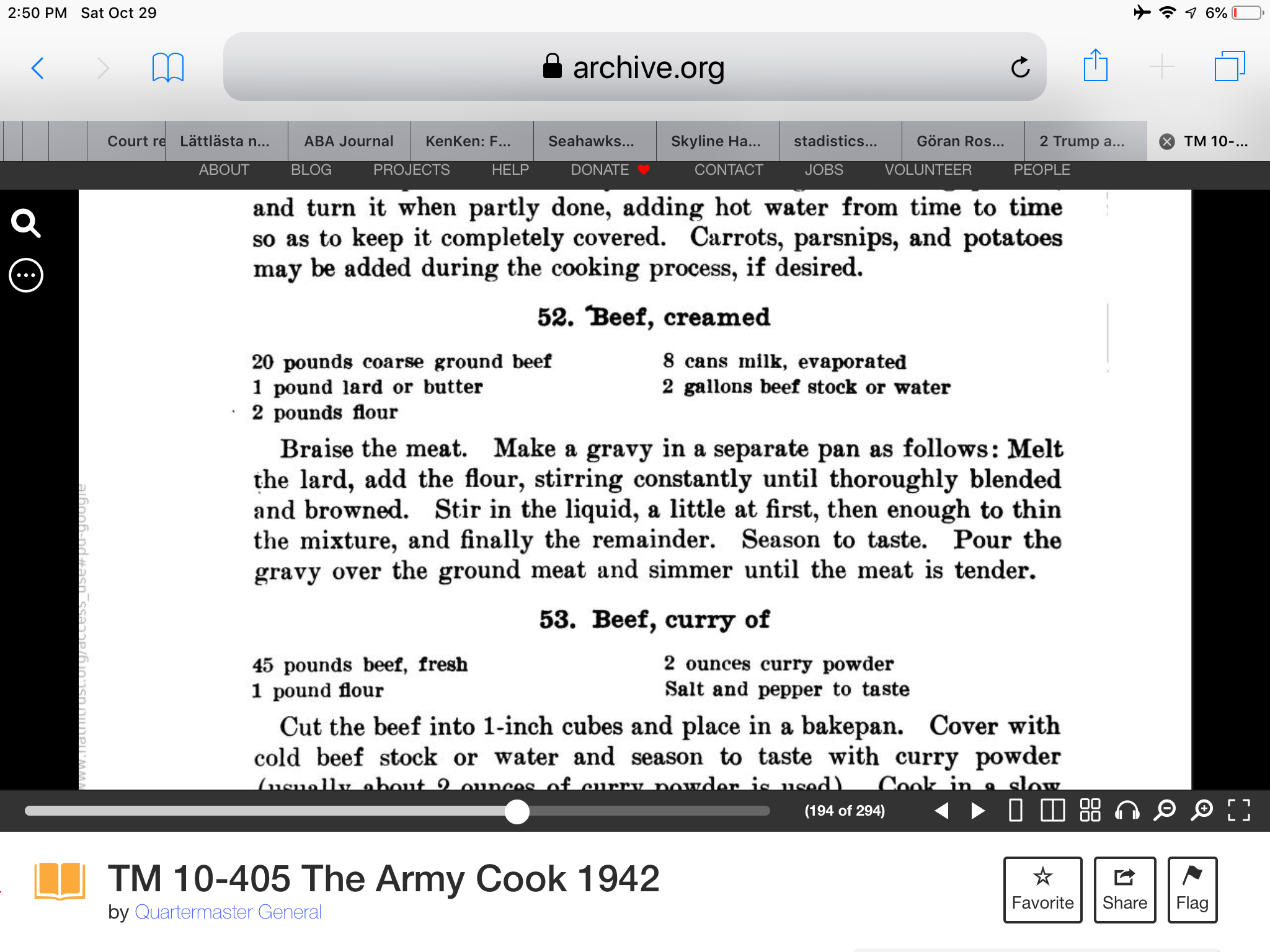 Army Recipe For SOS In A 1942 Field Manual Skyline Happenings